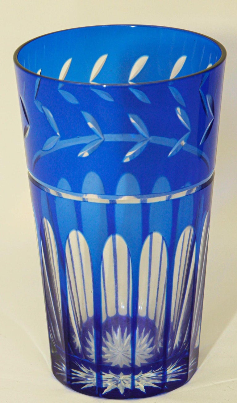 Cobalt Blue Cut To Clear Crystal Drinking Rock Glasses Tumblers Set Of 11 For Sale At 1stdibs