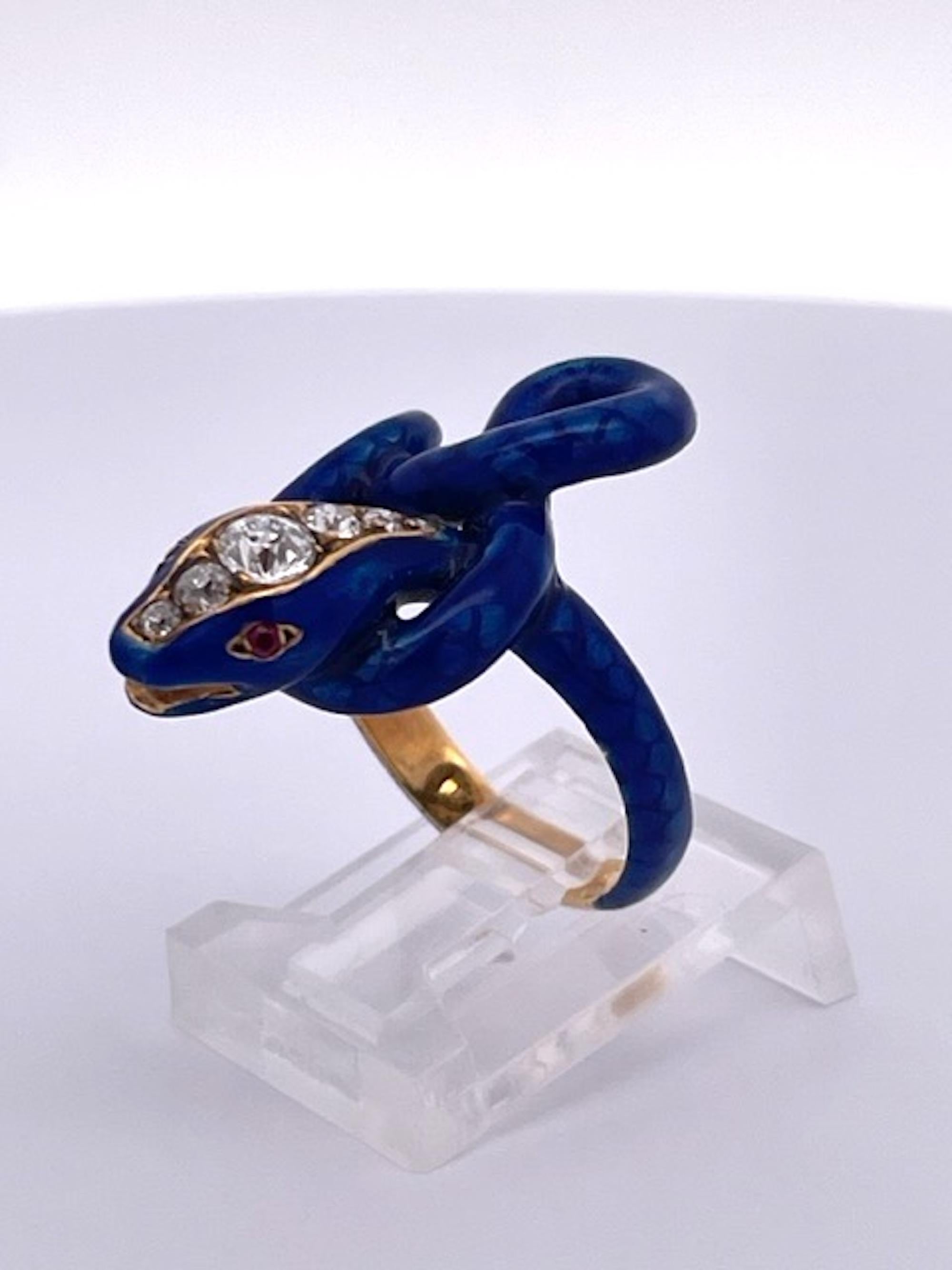 Cobalt Blue Diamond Head Snake Ring 18K at 1stDibs | cobalt snake ...