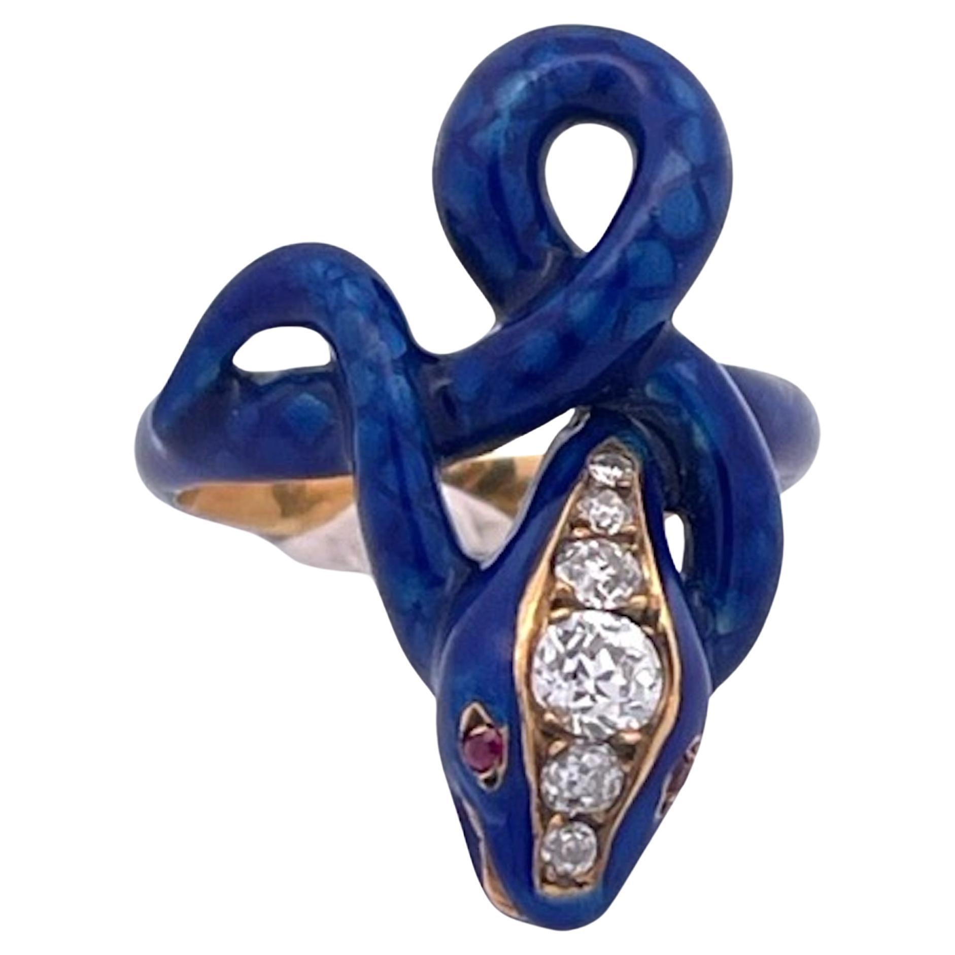 Cobalt Blue Diamond Head Snake Ring 18K at 1stDibs | cobalt snake ...