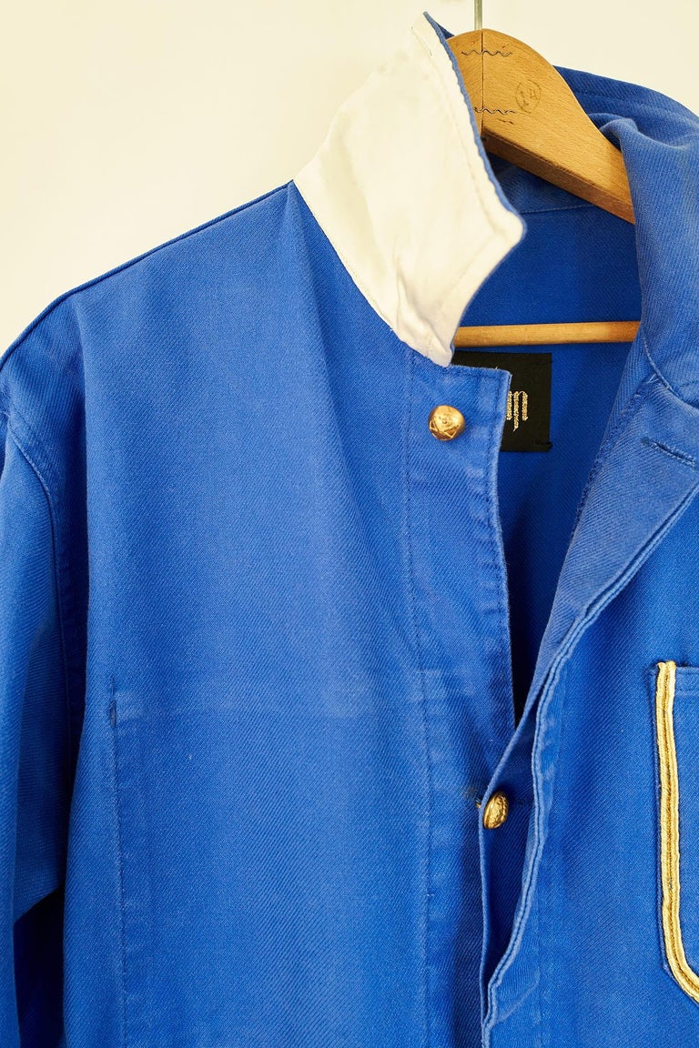 Cobalt Blue Blazer Jacket French Work Wear Jacket Gold Tweed Medium J ...