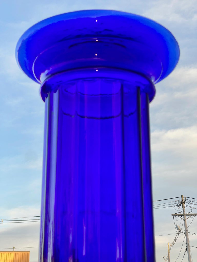 Cobalt blue glass pedestal column. Fluted column. Unmarked. Dimensions ...