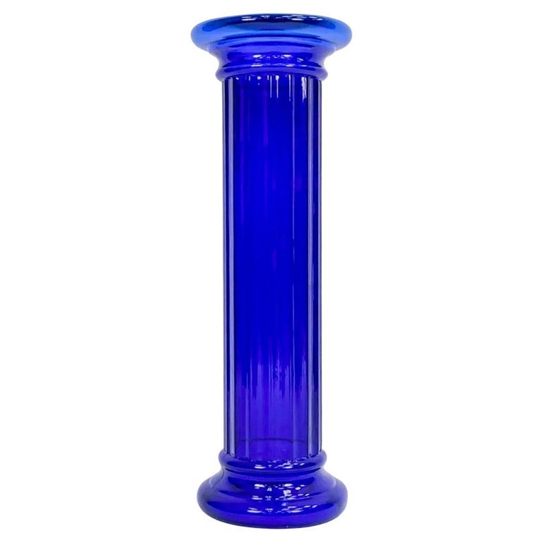 Cobalt blue glass pedestal column. Fluted column. Unmarked. Dimensions ...