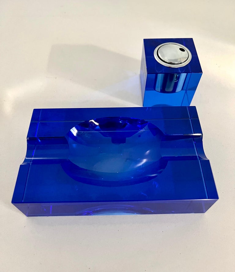 Cobalt Blue Italian Crystal Glass Cigar Ashtray For Sale at 1stDibs