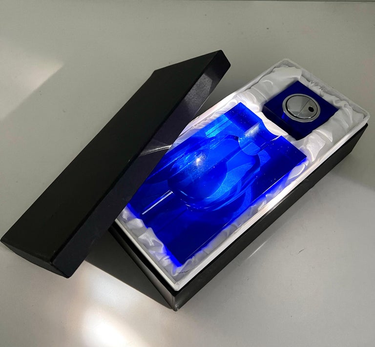 Cobalt Blue Italian Crystal Glass Cigar Ashtray For Sale at 1stDibs