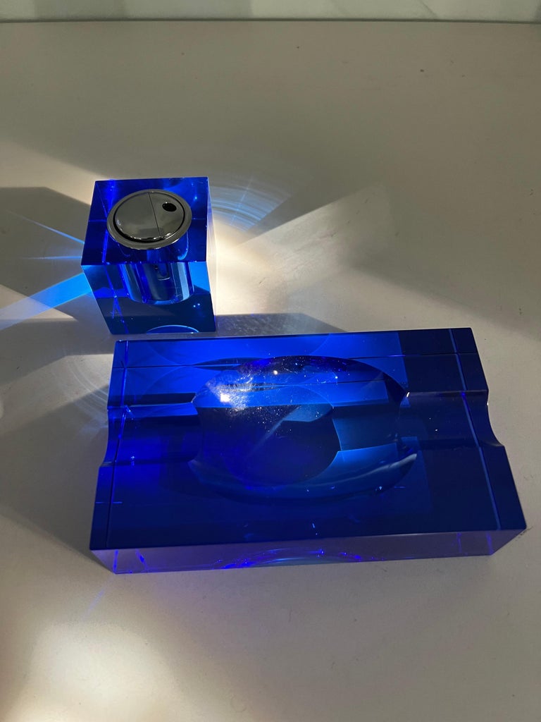 Cobalt Blue Italian Crystal Glass Cigar Ashtray For Sale at 1stDibs