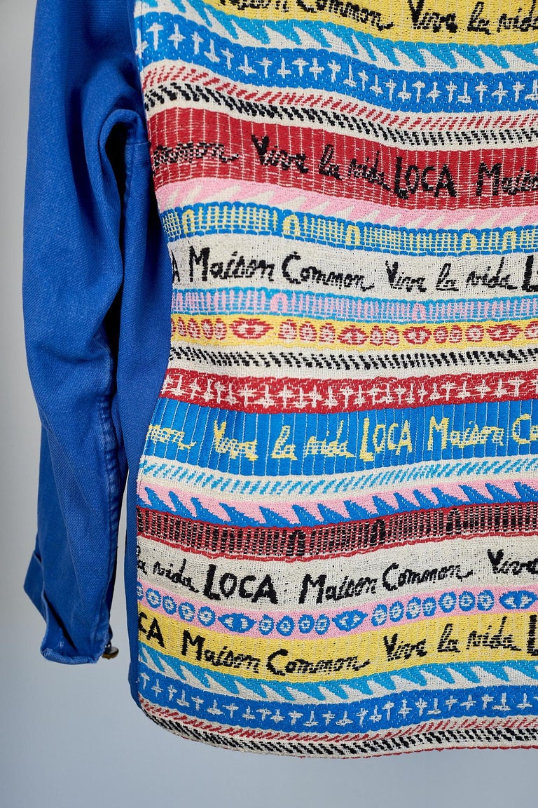 Cobalt Blue Jacket Cotton Tweed Pastel Red Back Brass Chain French Work ...