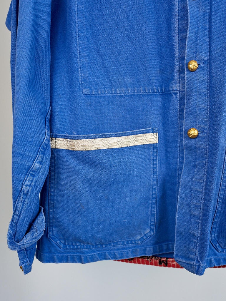 Cobalt Blue Jacket Cotton Tweed Pastel Red Back Brass Chain French Work ...