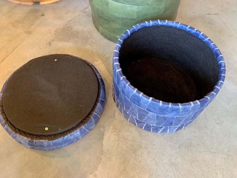 Cobalt Blue Patchwork Leather Storage Ottoman by De Sede at 1stDibs