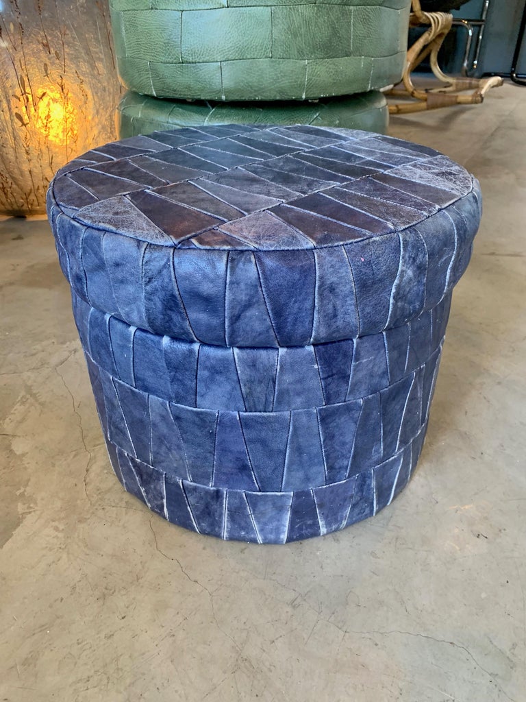Cobalt Blue Patchwork Leather Storage Ottoman by De Sede at 1stDibs