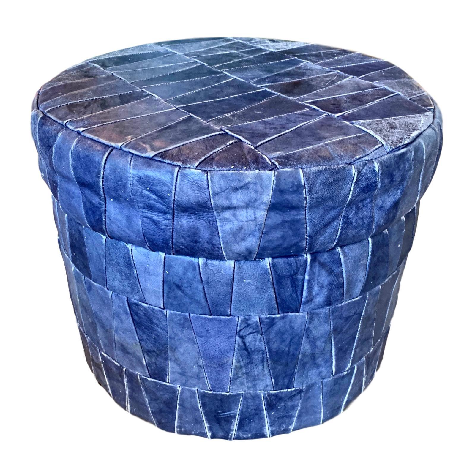 Cobalt Blue Patchwork Leather Storage Ottoman by De Sede at 1stDibs