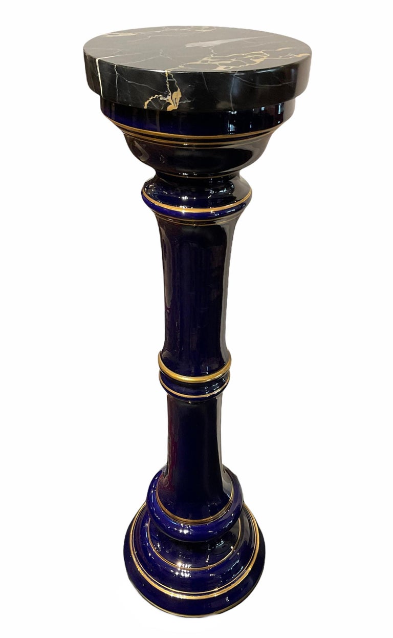 Cobalt Blue Porcelain Column With Marble Top For Sale at 1stDibs ...
