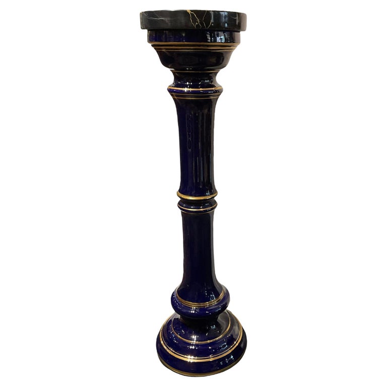 Cobalt Blue Porcelain Column With Marble Top For Sale at 1stDibs ...