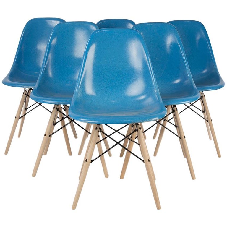 Cobalt Blue Set of 6 Herman Miller Eames DSW Dining Side Shell Chair at ...