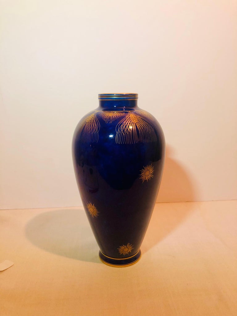 Cobalt Blue Sevres Vase Painted with Gold Accents Like Peacock Feathers ...