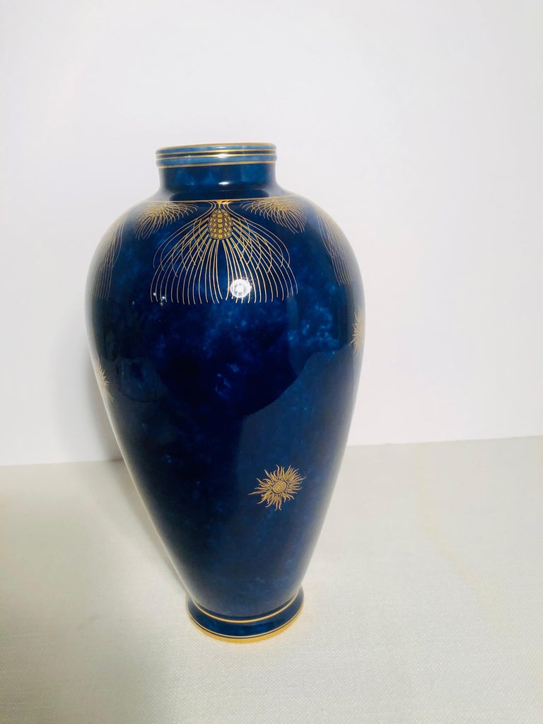 Cobalt Blue Sevres Vase Painted with Gold Accents Like Peacock Feathers ...