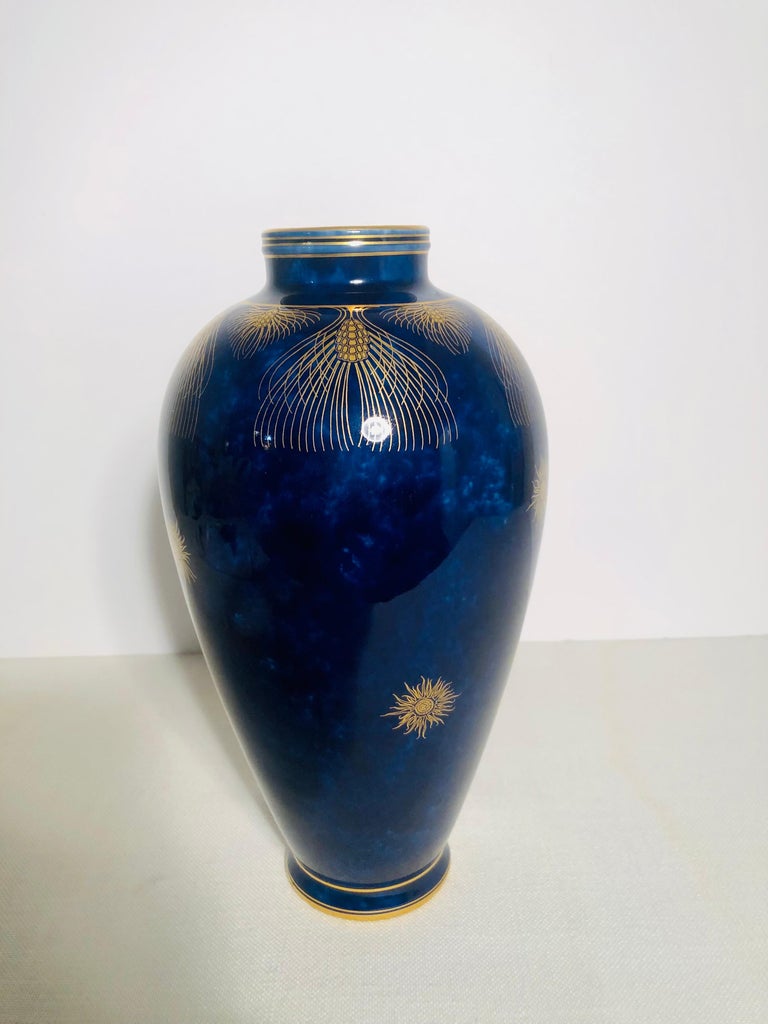 Cobalt Blue Sevres Vase Painted with Gold Accents Like Peacock Feathers ...