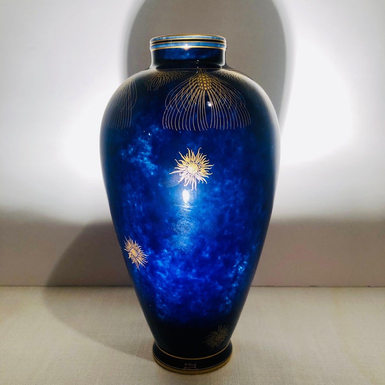 Cobalt Blue Sevres Vase Painted with Gold Accents Like Peacock Feathers ...