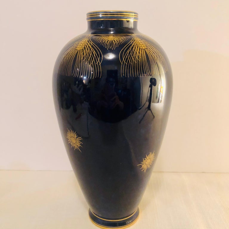 Cobalt Blue Sevres Vase Painted with Gold Accents Like Peacock Feathers ...