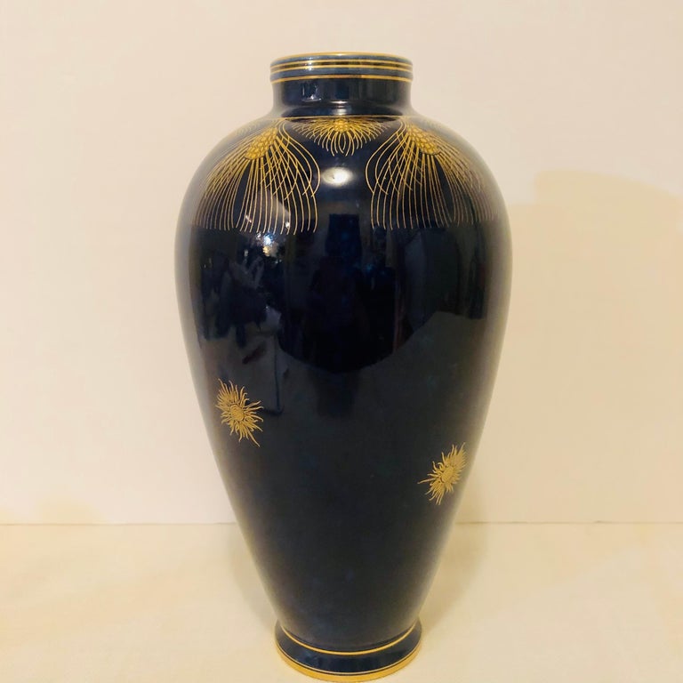 Cobalt Blue Sevres Vase Painted with Gold Accents Like Peacock Feathers ...