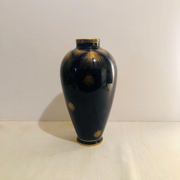 Cobalt Blue Sevres Vase Painted with Gold Accents Like Peacock Feathers ...