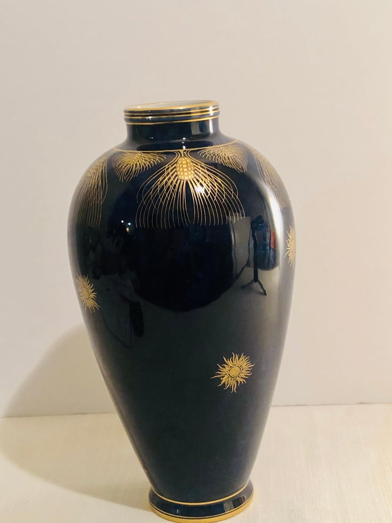 Cobalt Blue Sevres Vase Painted with Gold Accents Like Peacock Feathers ...
