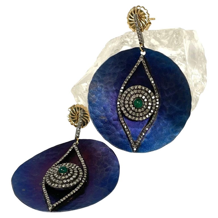 Cobalt Blue Titanium with Emeralds and Diamonds Earrings For Sale at ...
