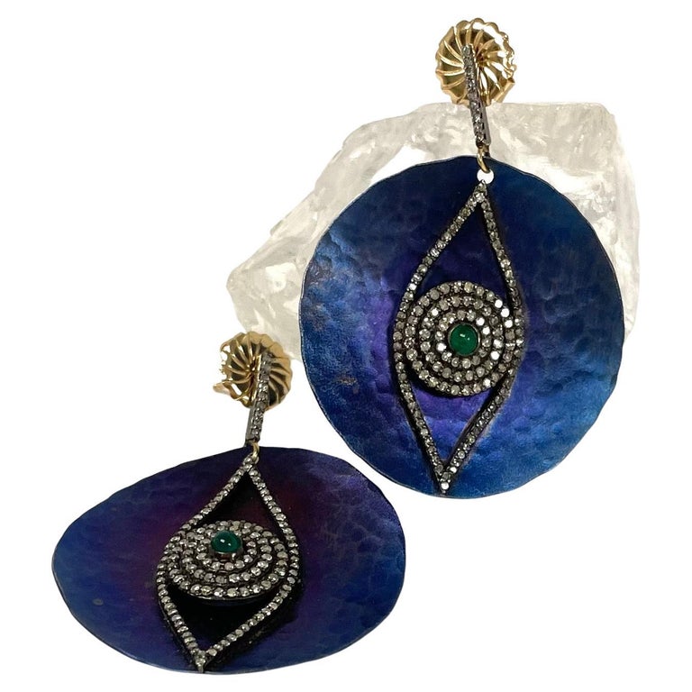 Cobalt Blue Titanium with Emeralds and Diamonds Earrings For Sale at ...