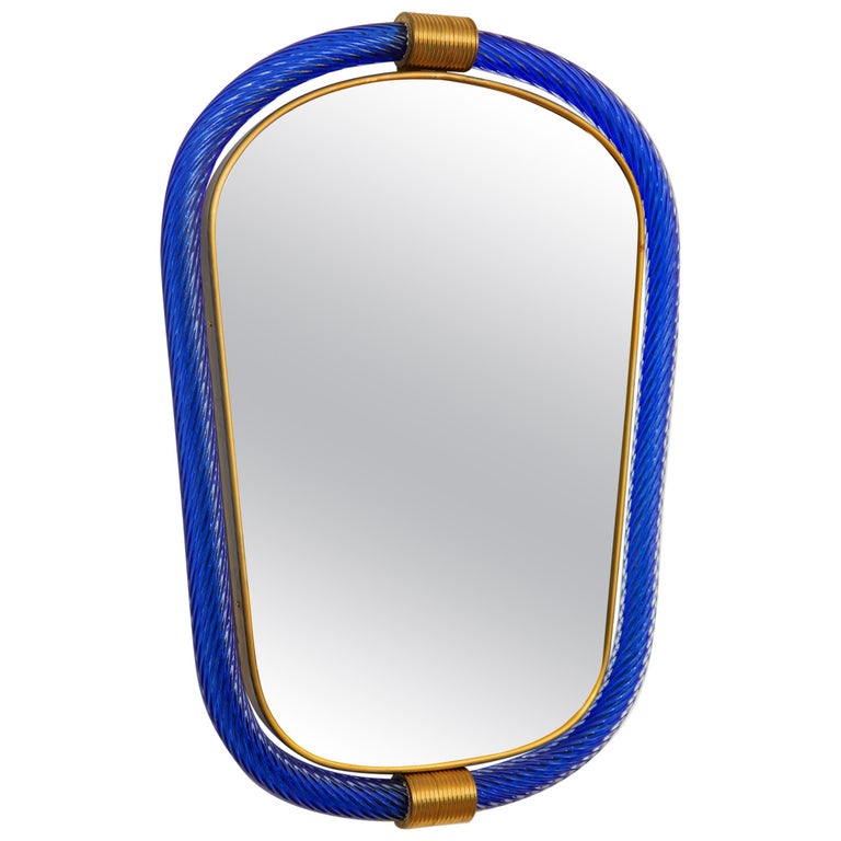 Cobalt Blue Twisted Rope Murano Glass Mirror, in Stock at 1stDibs