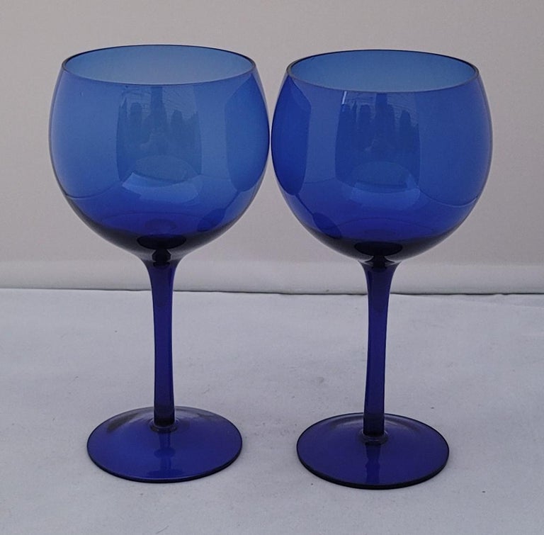 Cobalt Blue Wine Globe Goblets - a Pair For Sale at 1stDibs