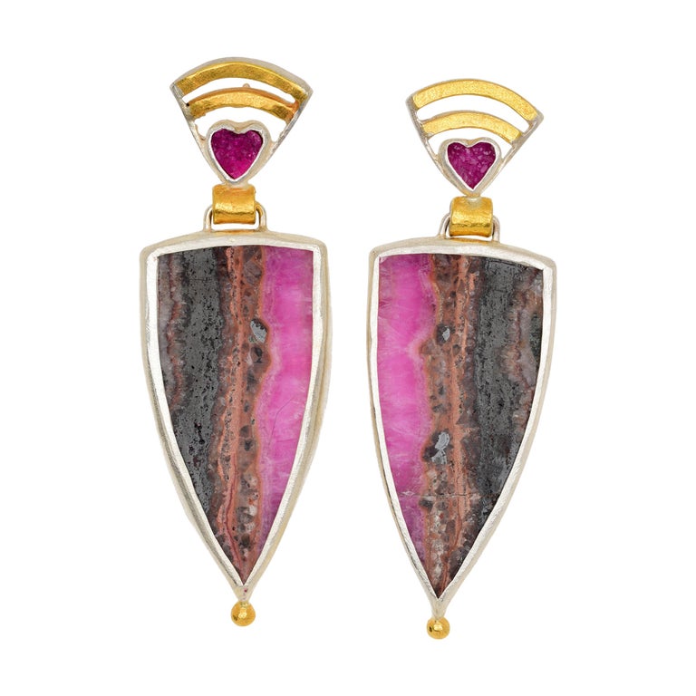 Cobalt Calcite Earrings in 22 Karat Yellow Gold and Silver For Sale at ...