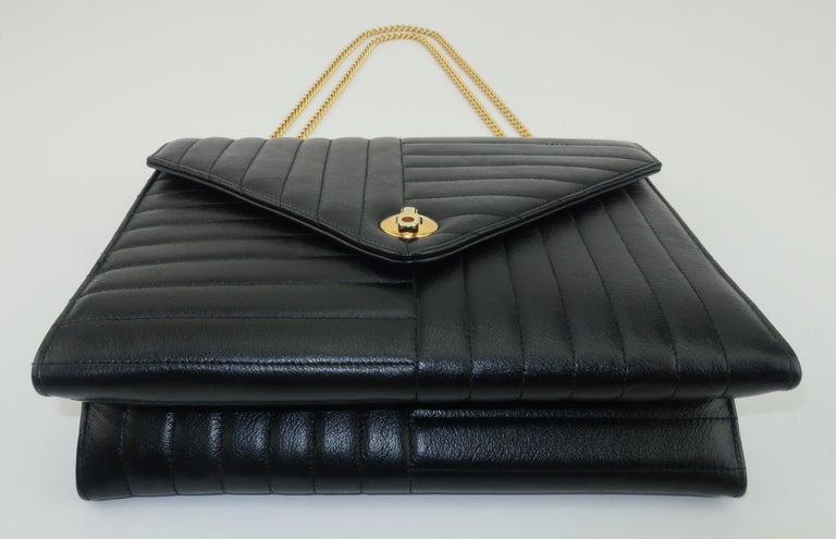 Coblentz Black Leather Handbag With Gold Convertible Chain, 1960's at ...