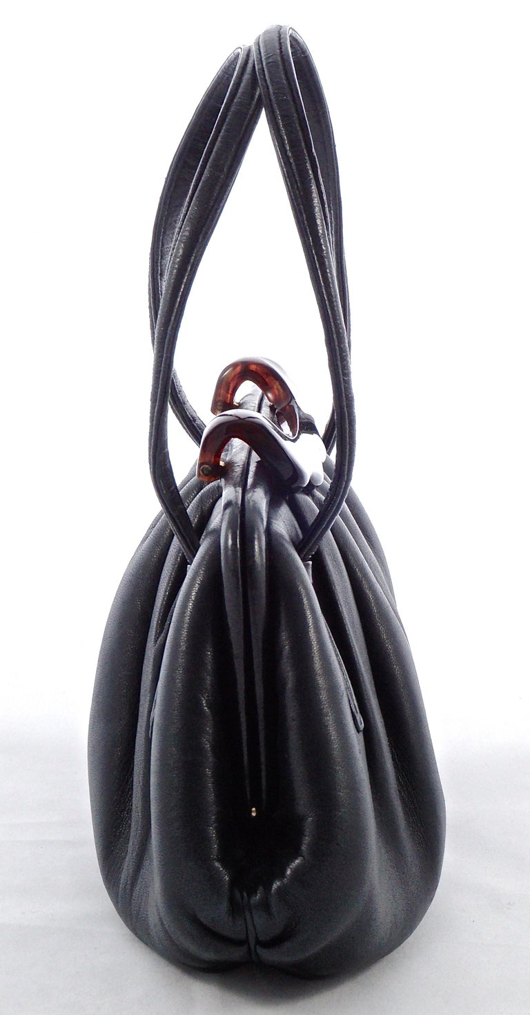 Coblentz Italian Soft Black Leather Handbag with a Faux Tortoiseshell ...