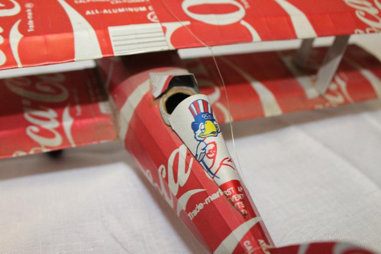 Coca-Cola Airplane Handmade Tin Biplane at 1stDibs
