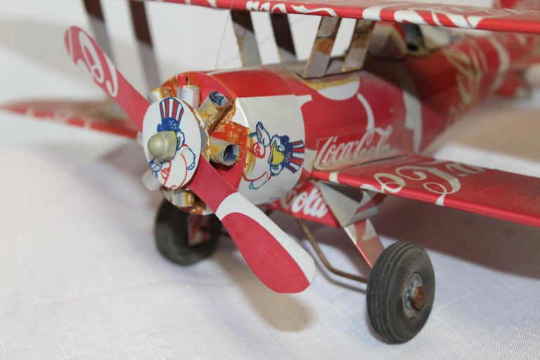 Coca-Cola Airplane Handmade Tin Biplane at 1stDibs