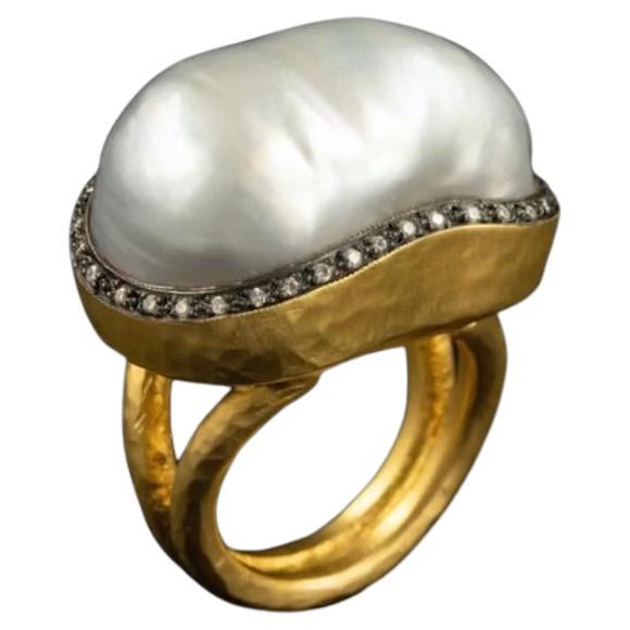Cocktail Baroque Biwa Ring W/ Diamonds and 24K Gold by Kurtulan For ...