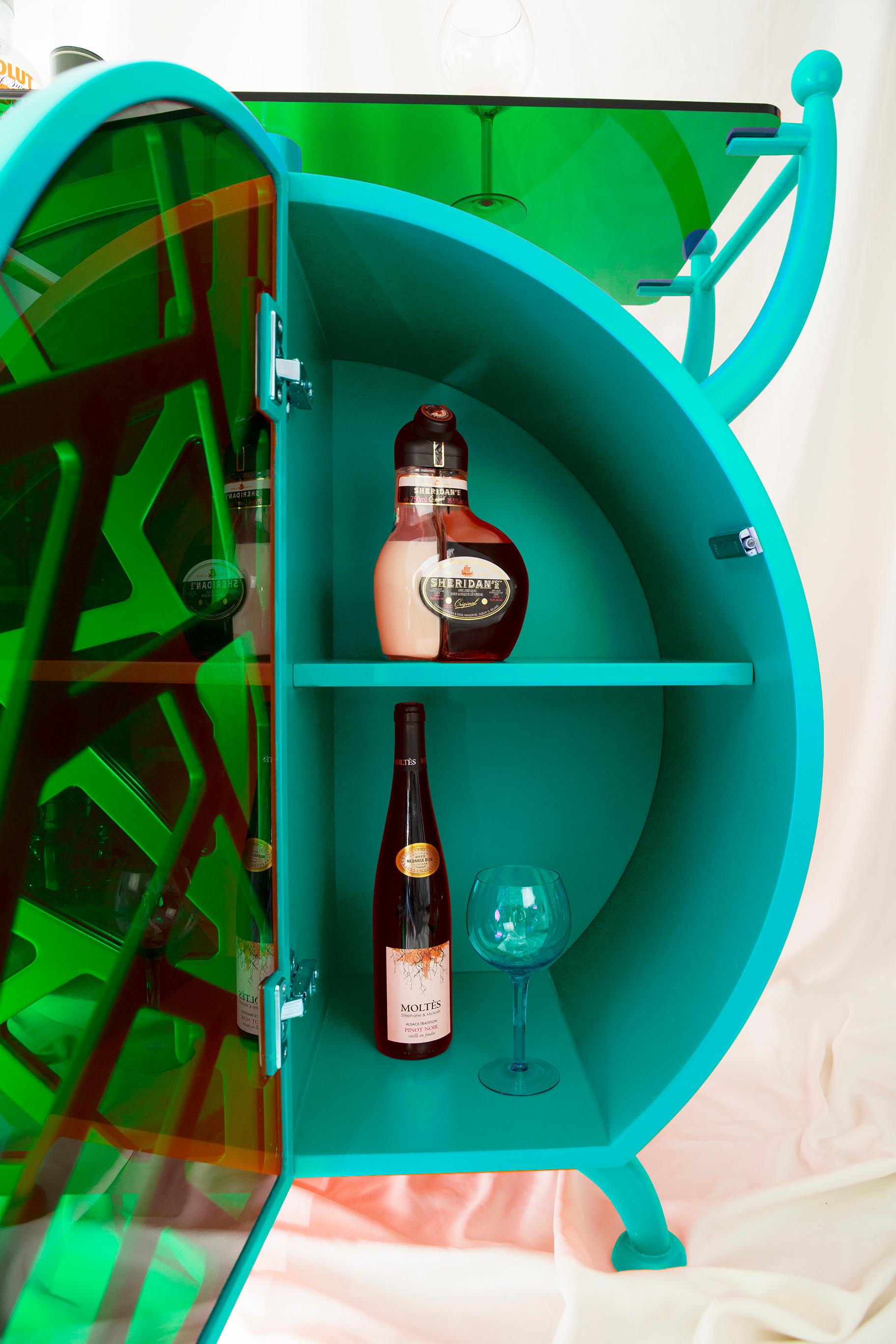Cocktail Bug Buffet: Turquoise Postmodern Liquor Cabinet with Playful ...