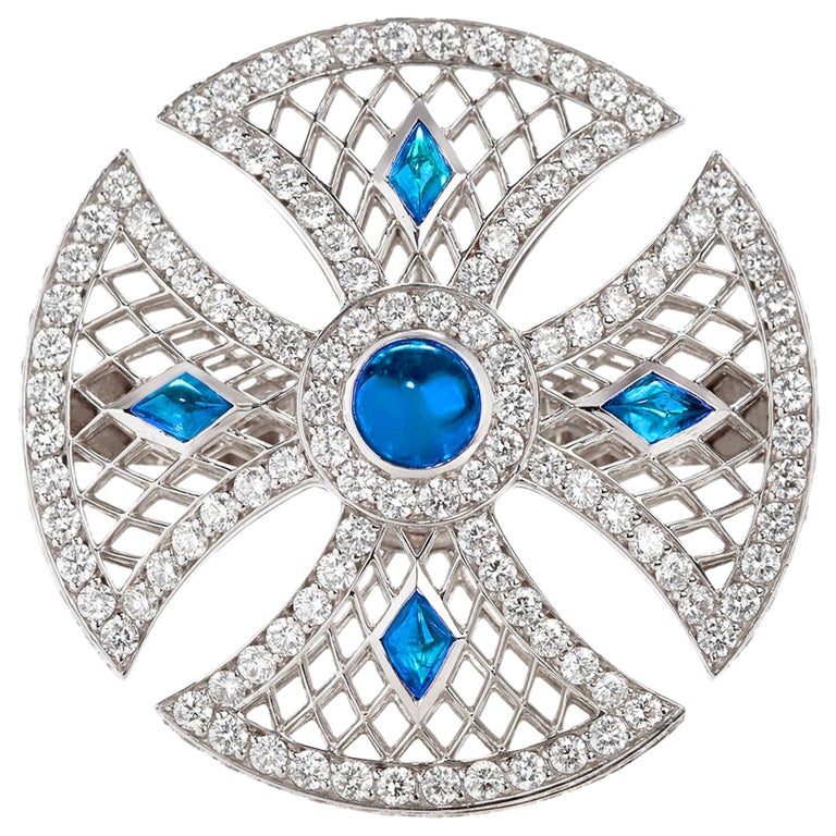 Sybarite Heritage Ring in White Gold with White Diamonds and Sapphires ...