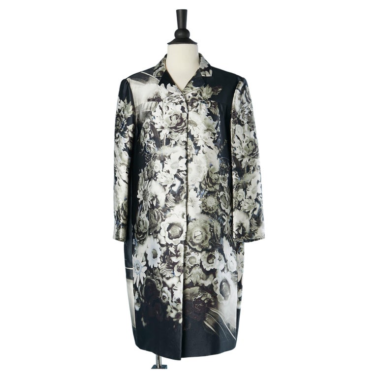 Cocktail coat with flower print Prada For Sale at 1stDibs