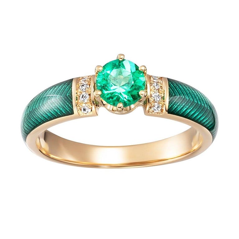 Customizable Emerald 0.45 ct Green Translucent Enamel Ring 18kt Yellow ...