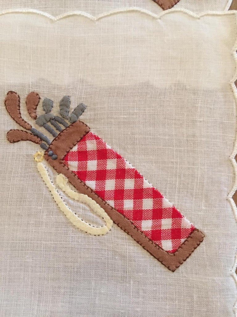 Cocktail Napkins Appliqued Golf Theme Set of Eight at 1stDibs | golf ...
