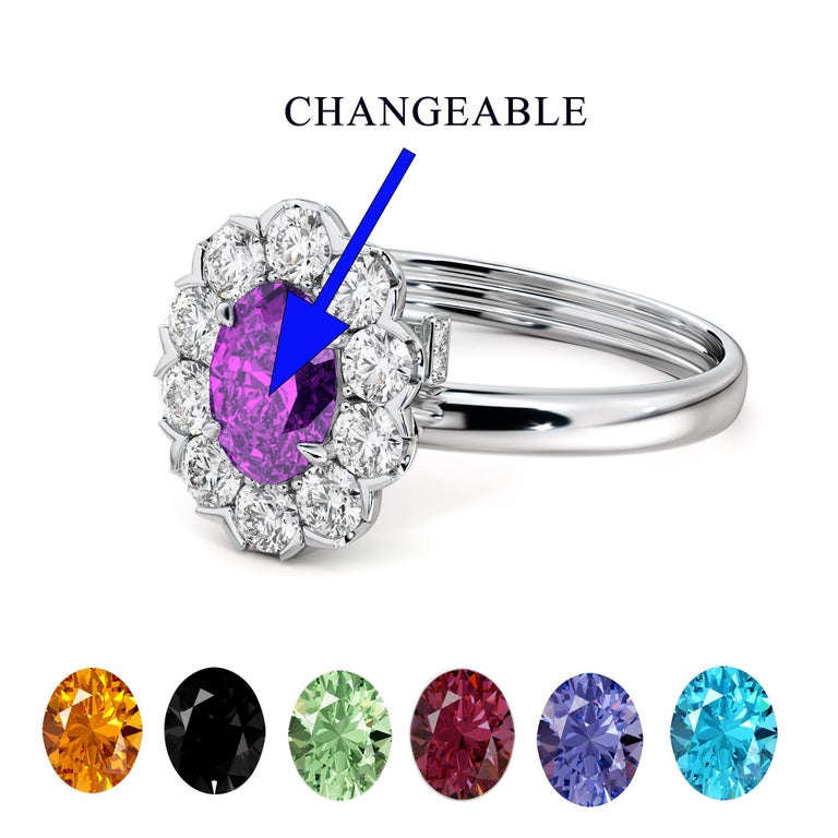 Cocktail Ring 7 Changeable Gemstones 14 Karat White Gold Oval Shape For ...