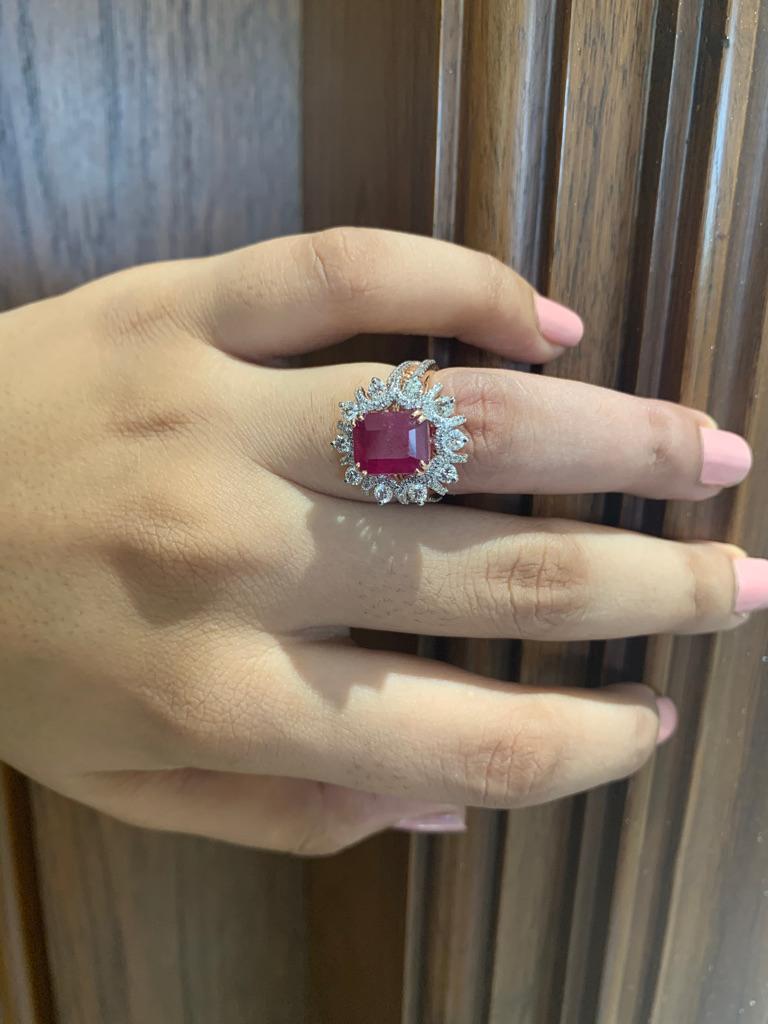 Customizable Cocktail Ring with an Emerald Cut Natural Ruby and ...