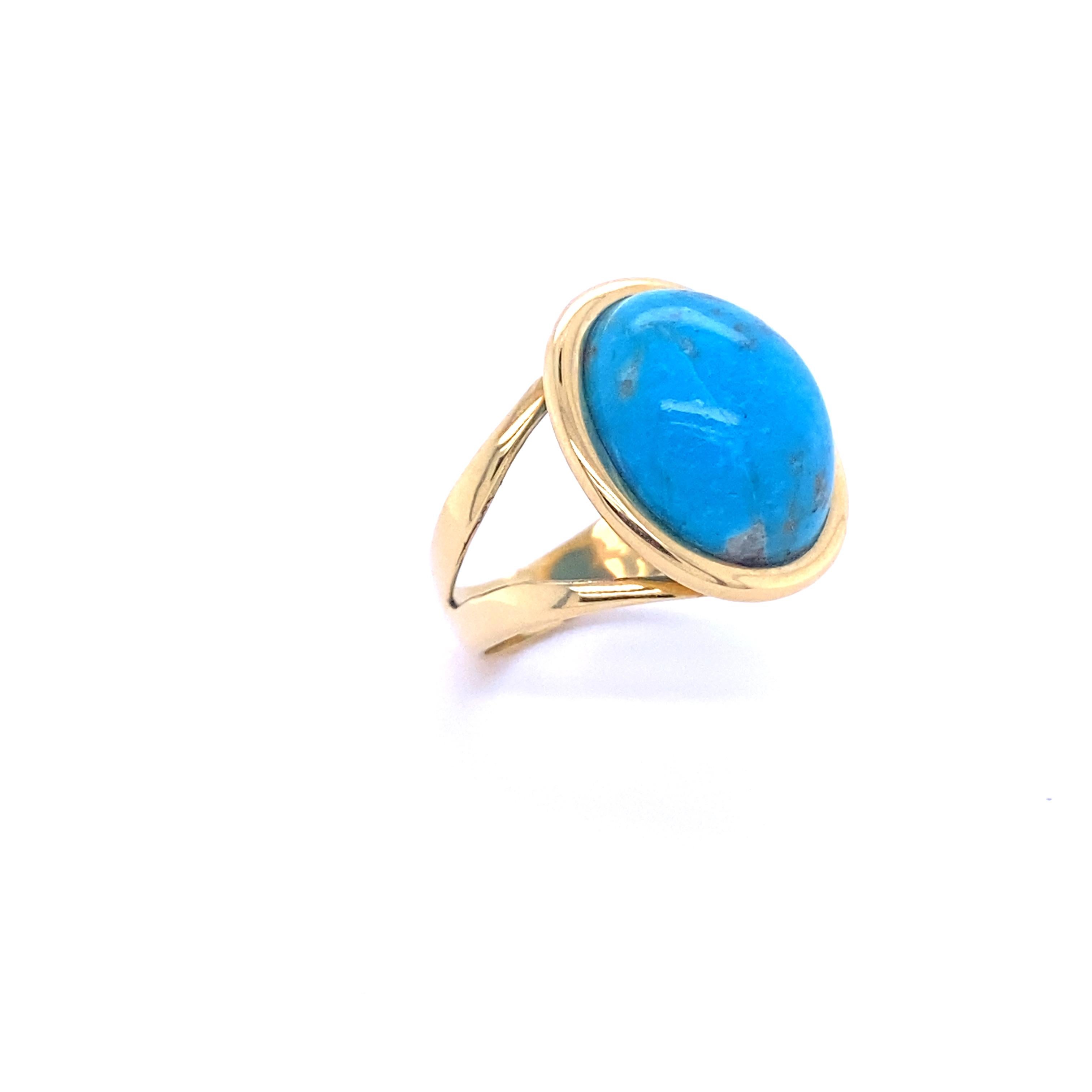 Cocktail Ring with Turquoise Yellow Gold For Sale at 1stDibs