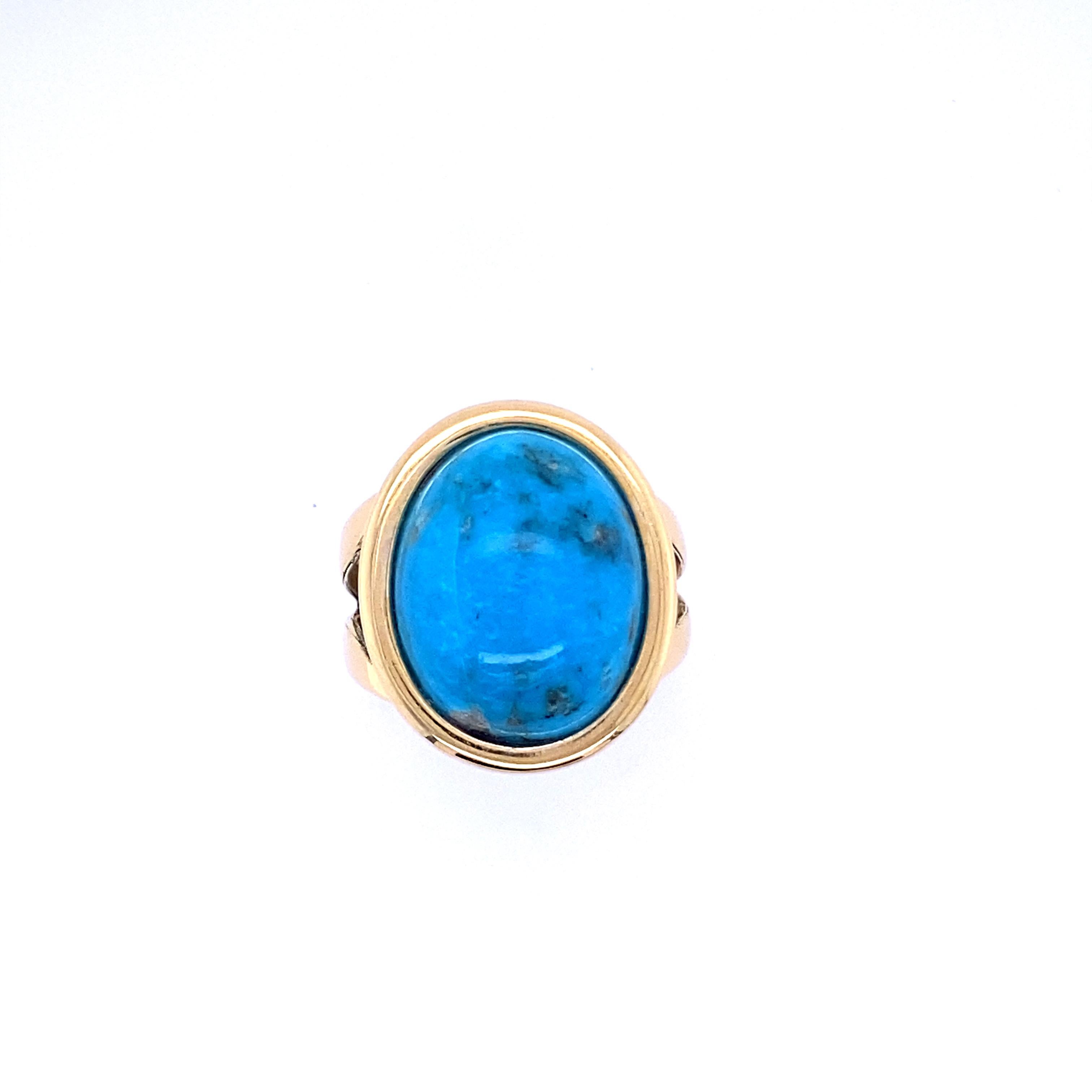 Cocktail Ring with Turquoise Yellow Gold For Sale at 1stDibs