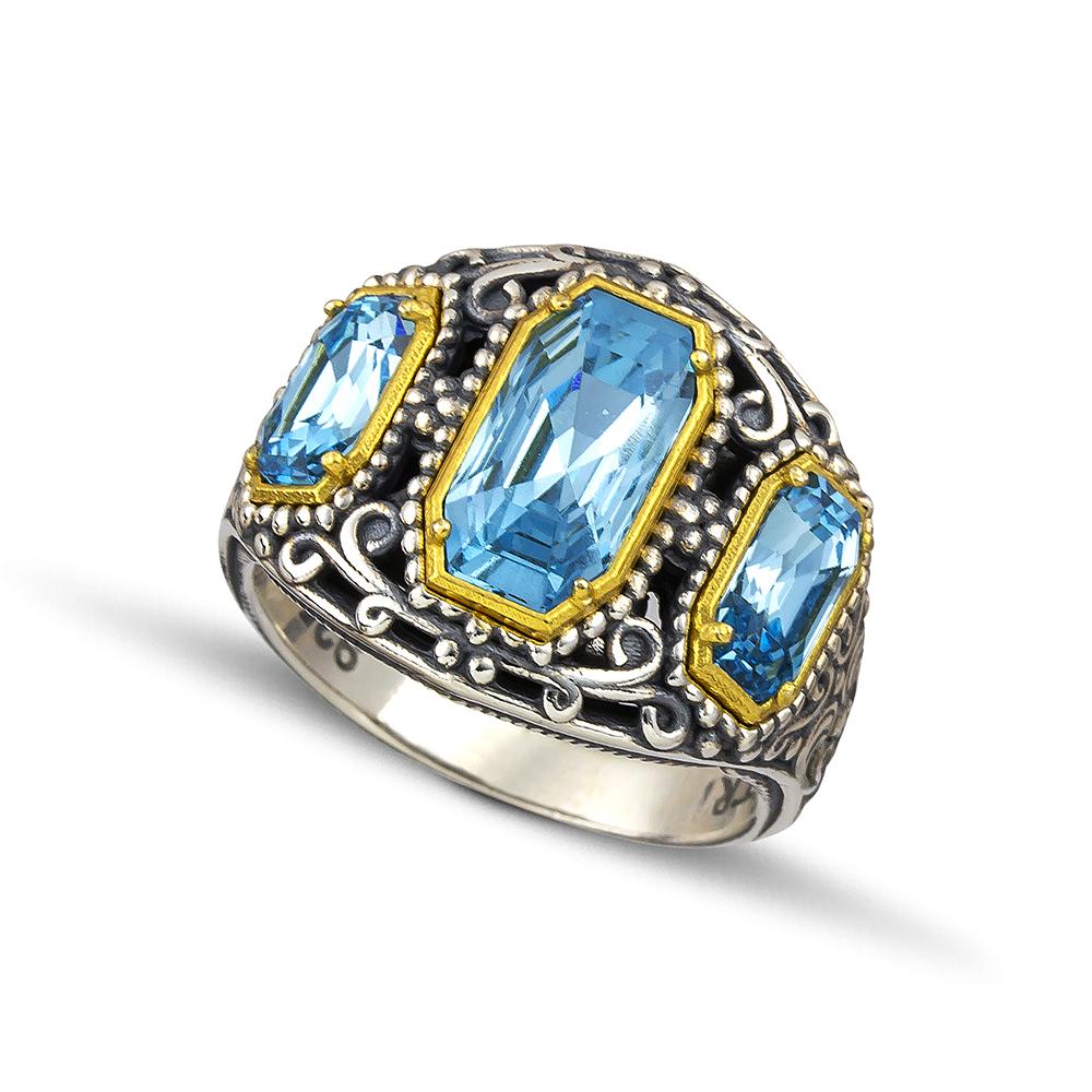 Cocktail Silver Ring with Blue Swarovski Crystals, Dimitrios Exclusive ...