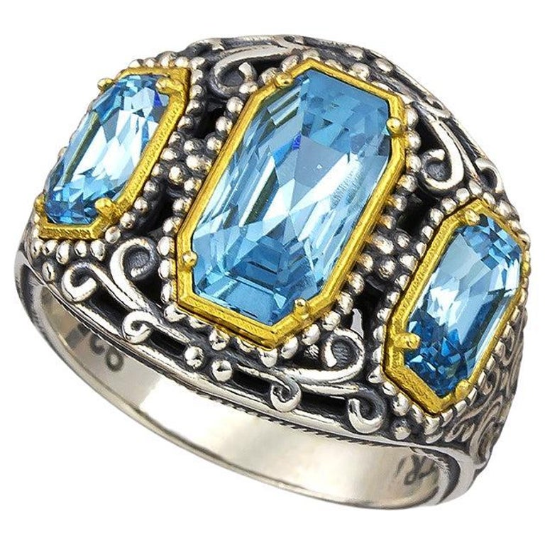 Cocktail Silver Ring with Blue Swarovski Crystals, Dimitrios Exclusive ...
