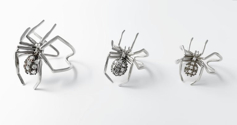 Cocktail Spider Ring White Gold Black Rhodium Diamonds For Sale at 1stDibs