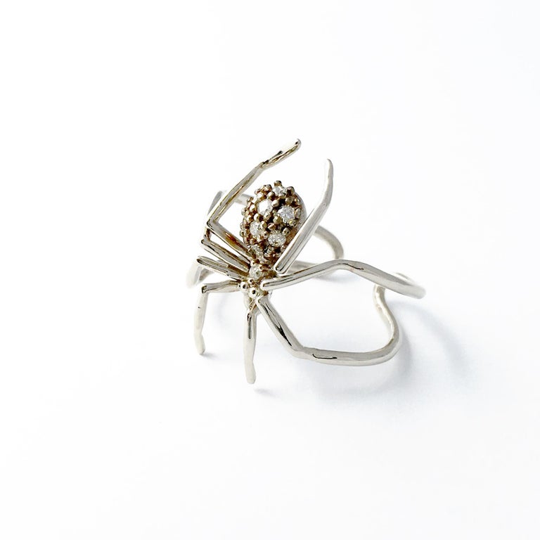 Cocktail Spider Ring White Gold Black Rhodium Diamonds For Sale at 1stDibs