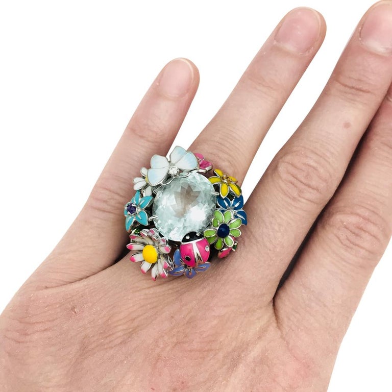 Dior Ring, Diorette Collection with aquamarine and enamel. at 1stDibs