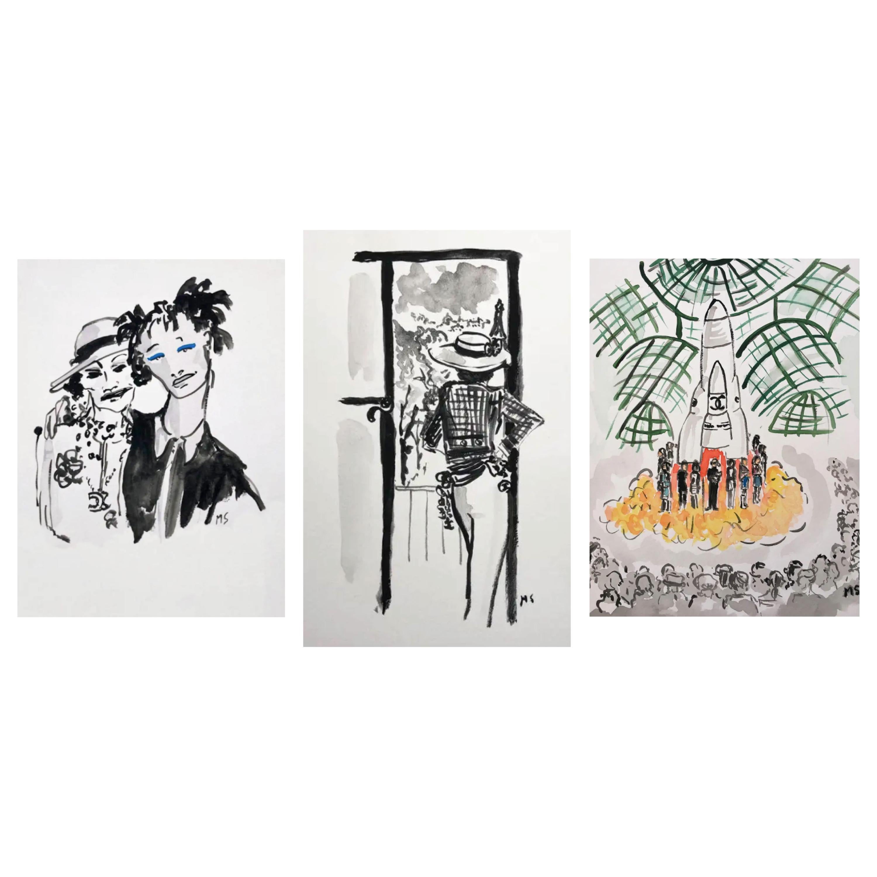 Coco Chanel und Willow Smith, Gouache und Aquarell auf Archivpapier im ...
